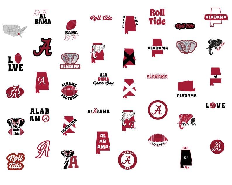 Alabama Crimson Tide SVG Bundle: 45 Football Designs (digital Download ...