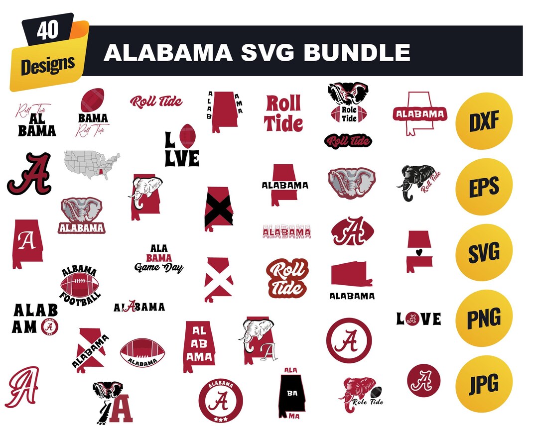 Alabama Crimson Tide SVG Bundle: 45 Football Designs (digital Download ...