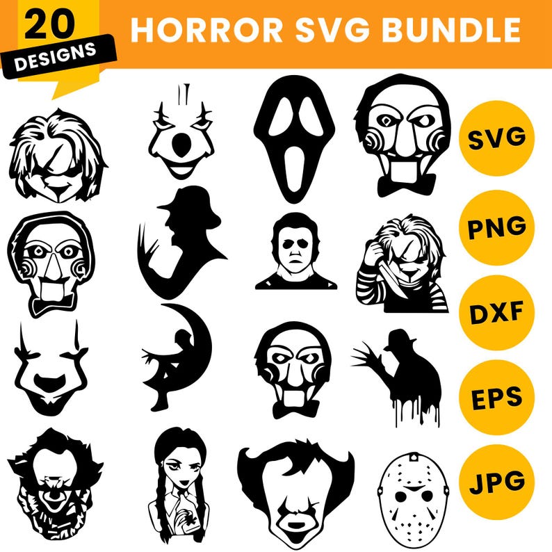 Horror SVG Bundle: 20 Halloween Designs - Cricut, Silhouette - Etsy