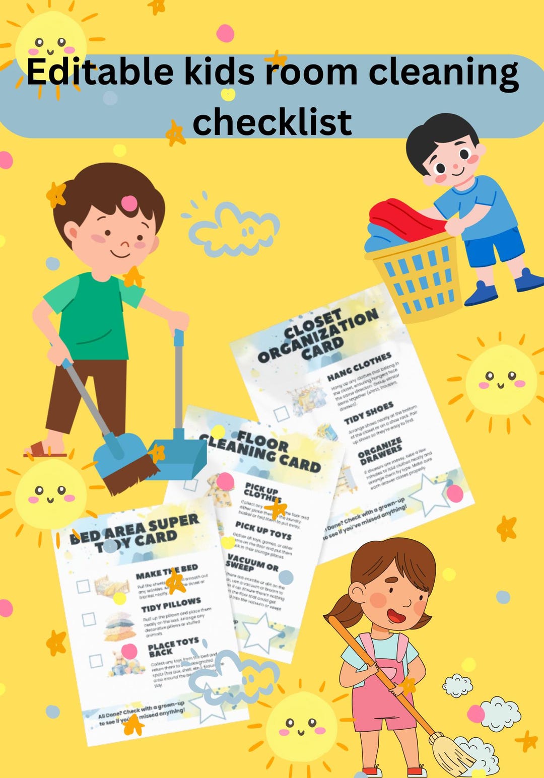 Editable Kids Room Cleaning Checklist, Children's Chore Chart ...