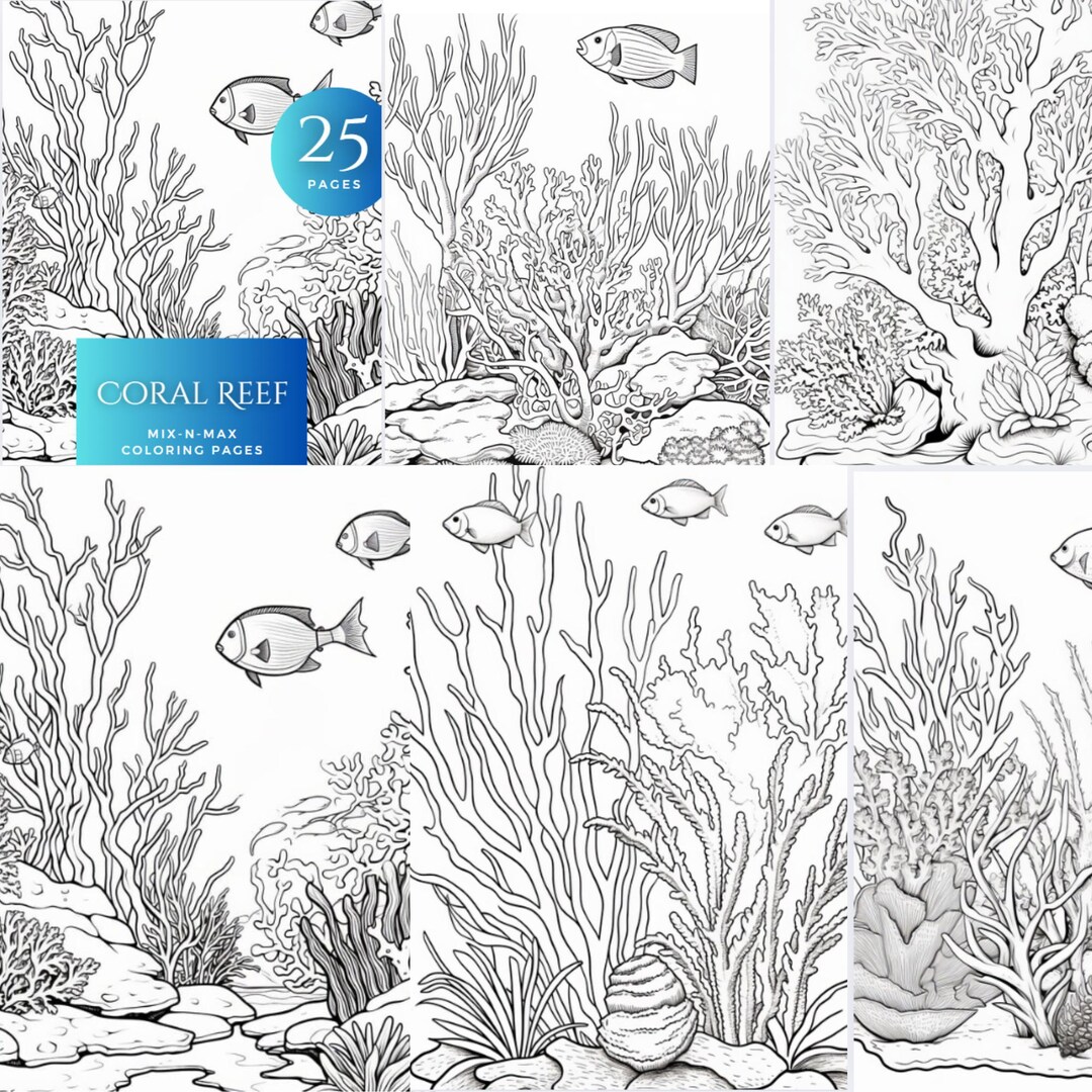 Coral Reef Coloring Book, Adult Coloring, Ocean Theme, Stress Reliever ...