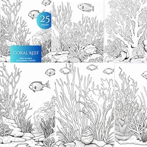 Coral Reef Coloring Book, Adult Coloring, Ocean Theme, Stress Reliever ...