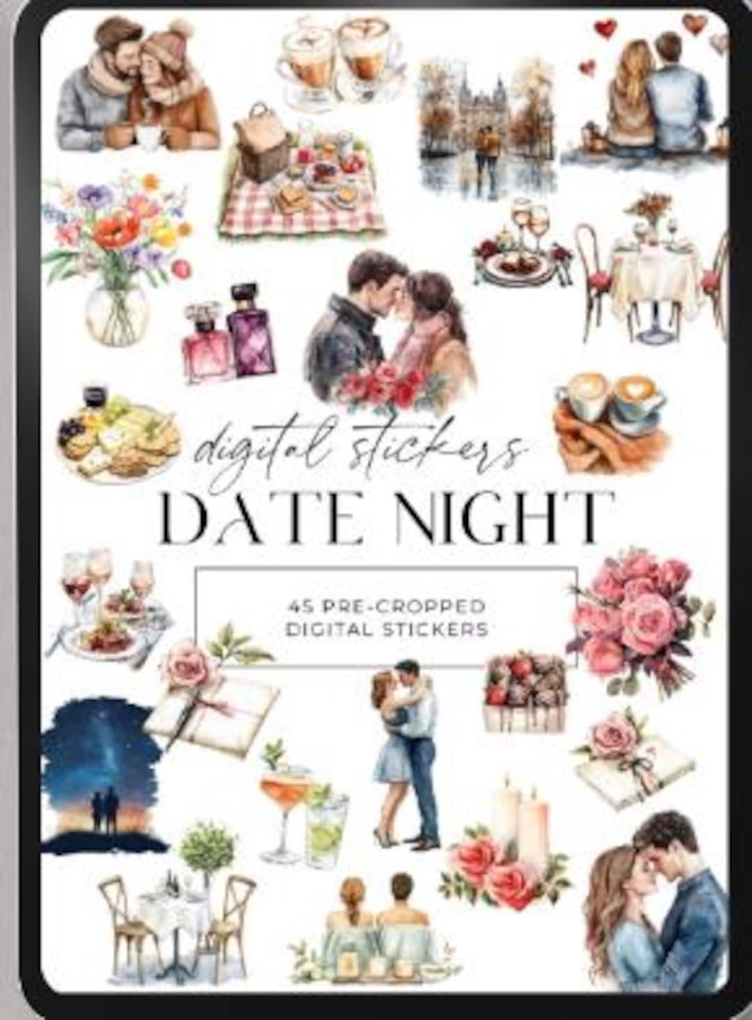 Date Night Digital Stickers, Planner Stickers, Romantic Stickers ...