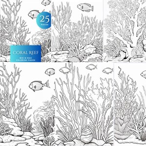 Coral Reef Coloring Book, Adult Coloring, Ocean Theme, Stress Reliever ...