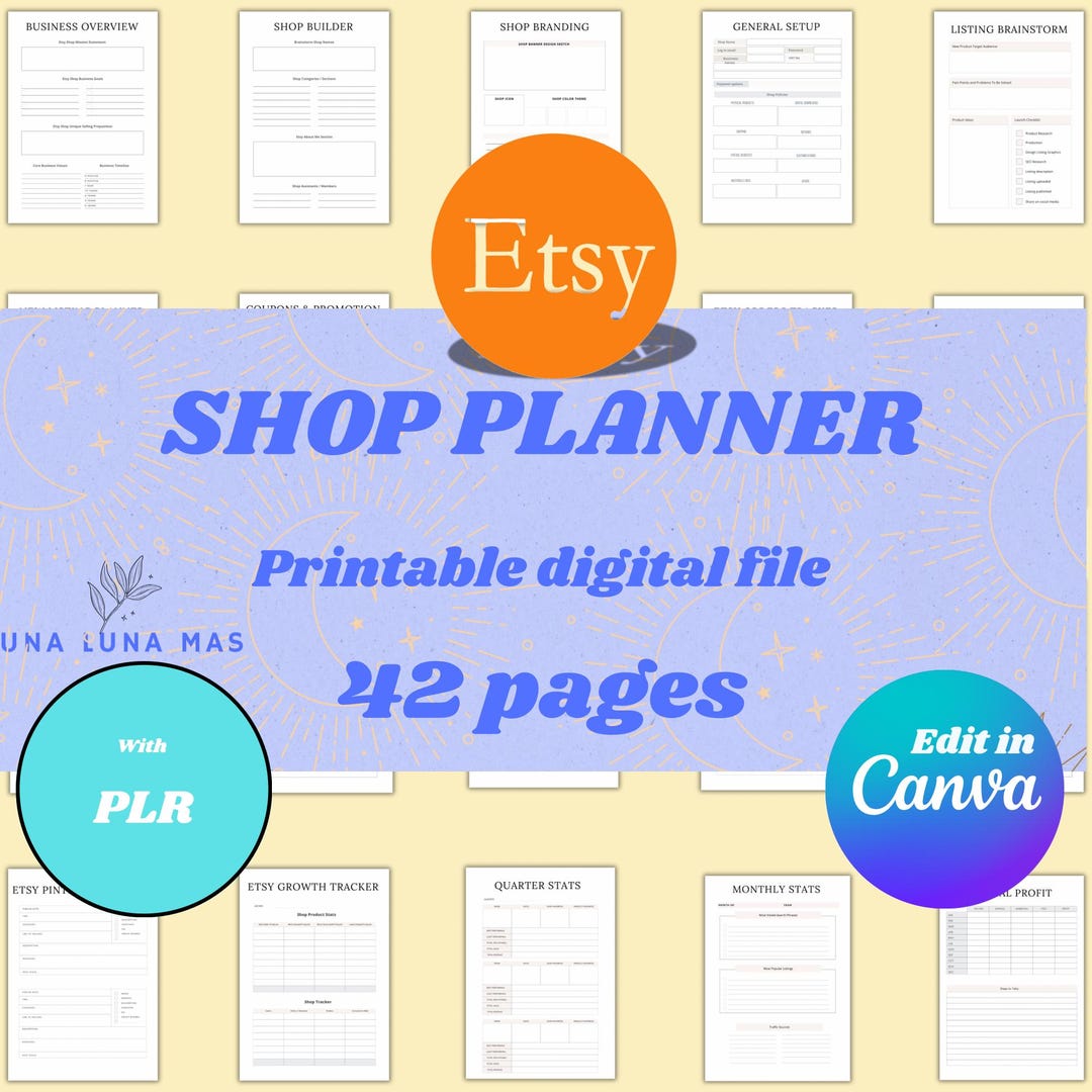 Etsy Shop Planner, Printable Digital Product, Canva Editable 40+, Sell ...