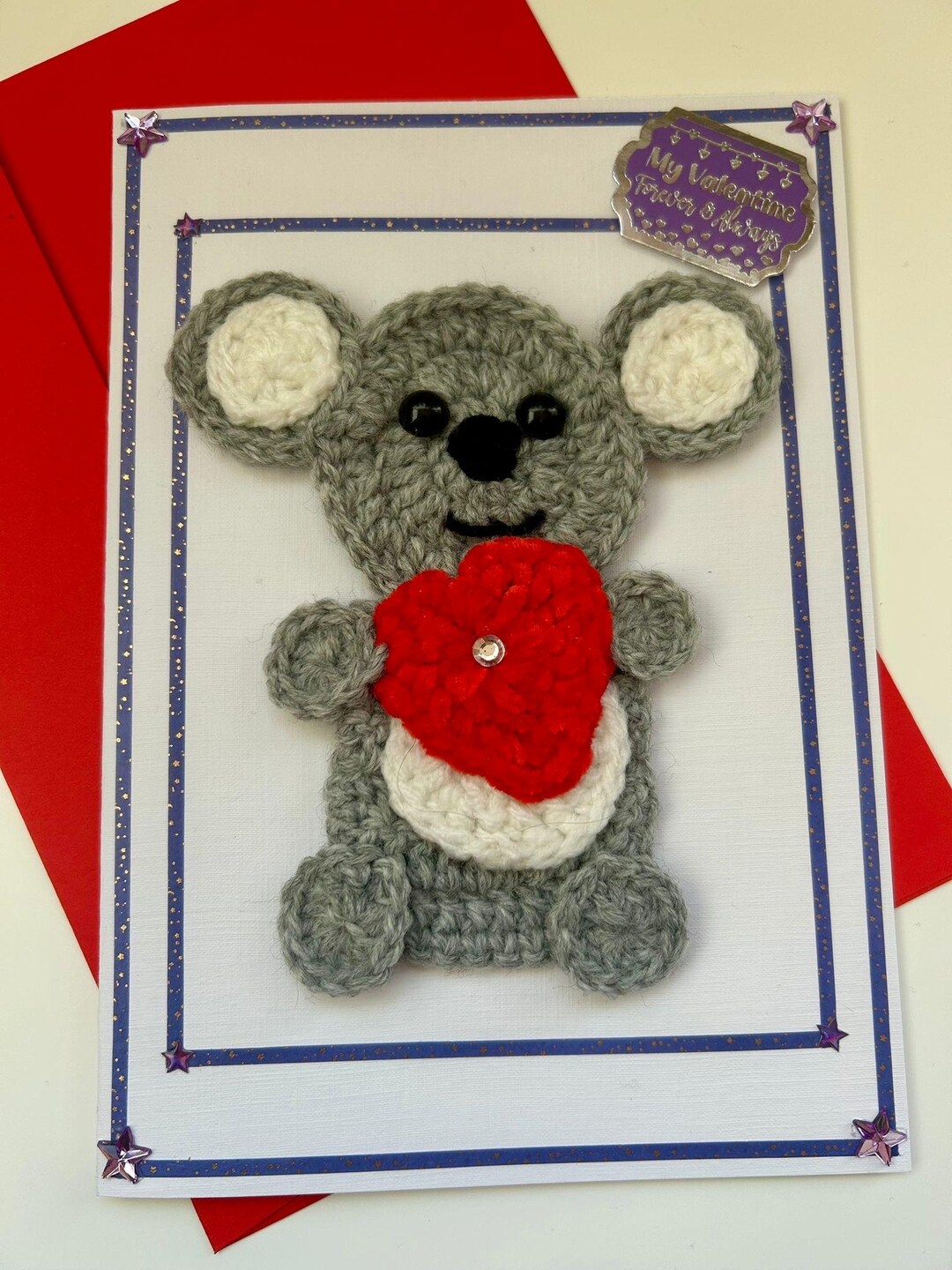Handmade Crochet Valentines Day Card - Koala Heart Design - A5 Size ...