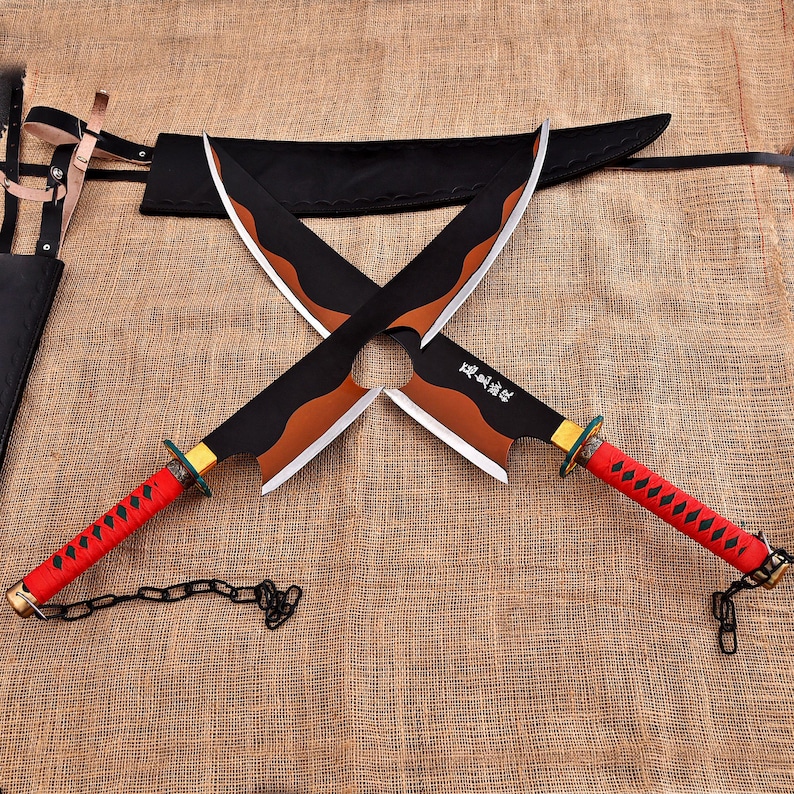 38" Demon Slayer Tengen Uzui Nichirin Swords With Leather Sheath ...