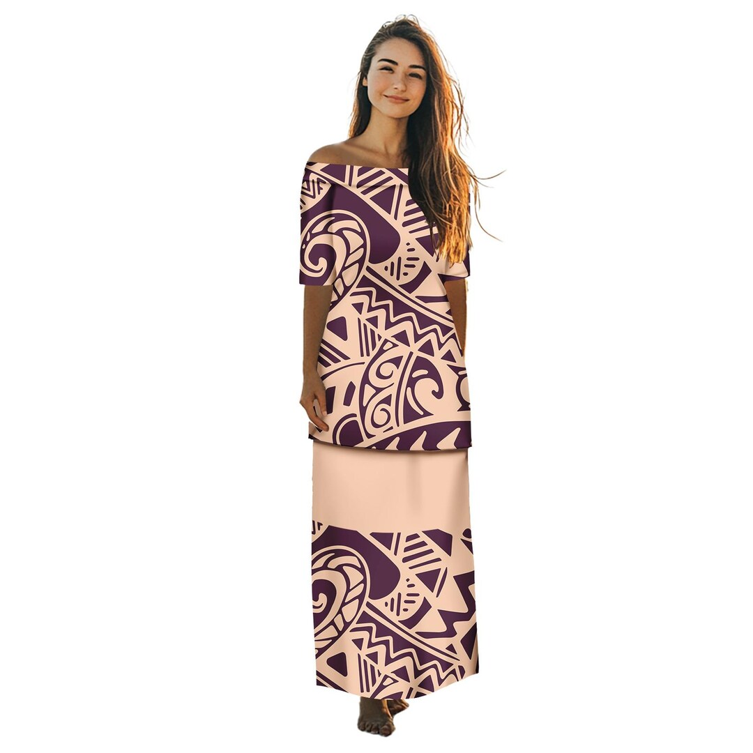 Vintage Tapa Tribal Design Tongan Puletasi Sets Dress Polynesian Samoan ...