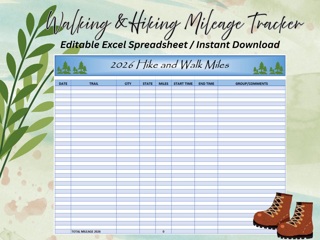 Editable Hiking Logbook: Hike and Walk Mileage Tracker (excel ...
