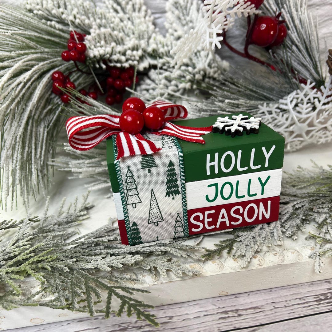 Christmas Mini Faux Wood Book Stack, Mini Holiday Book Stack for Tiered ...