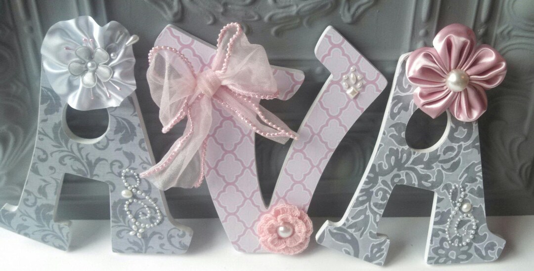 Pink and Gray Name for Nursery Decor or Little Girl's Bedroom Wall ...