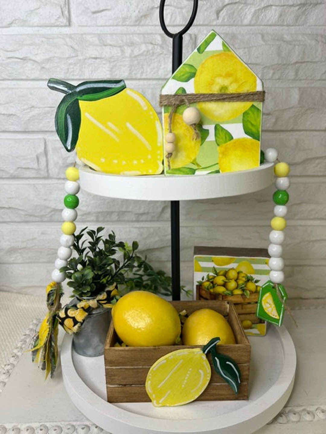 Lemon Tiered Tray Decor, Lemon Theme Decorations, Lemon Shelf or Tray ...