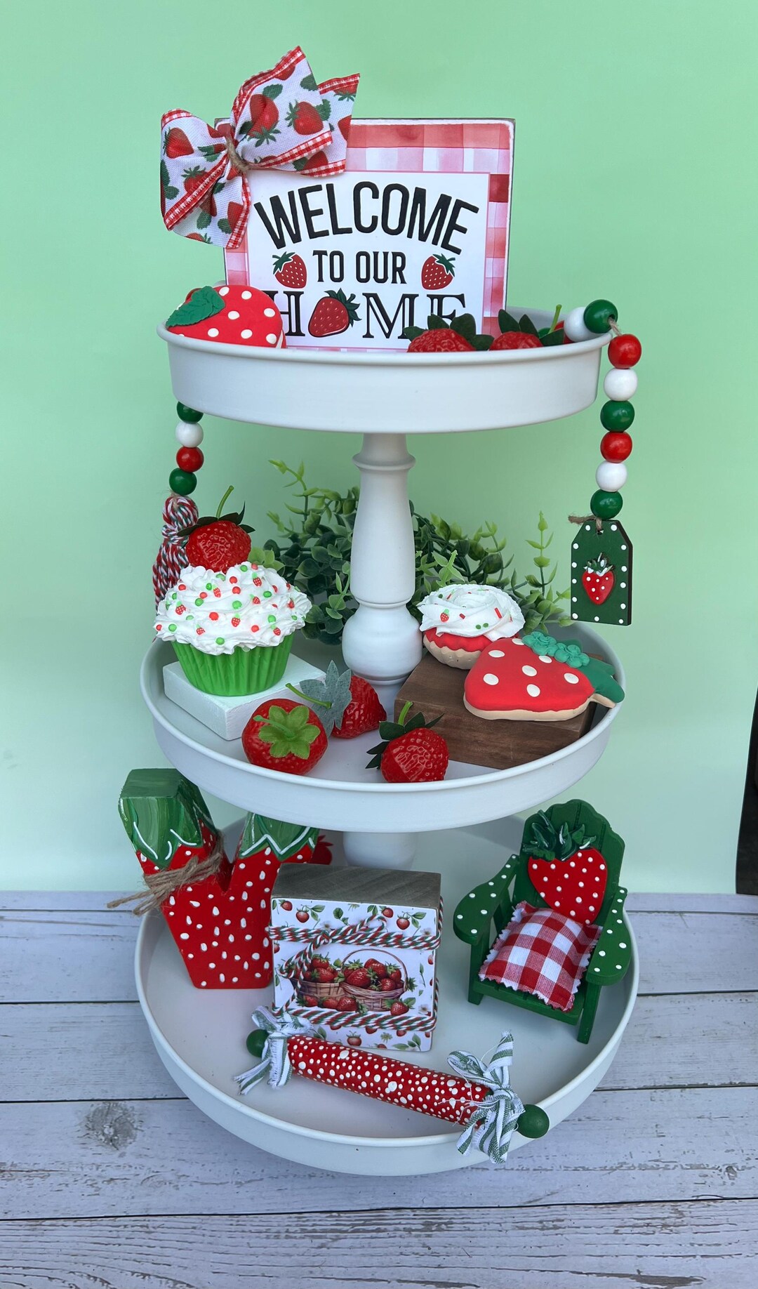 Strawberry Tiered Tray Decor, Summer Decor, Handmade, Strawberry Themed ...