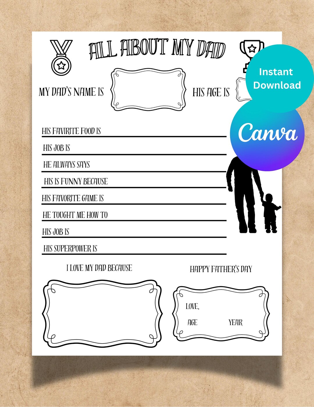 Father's Day Gift, Interview All About Dad, Printable Fill In, Dad ...