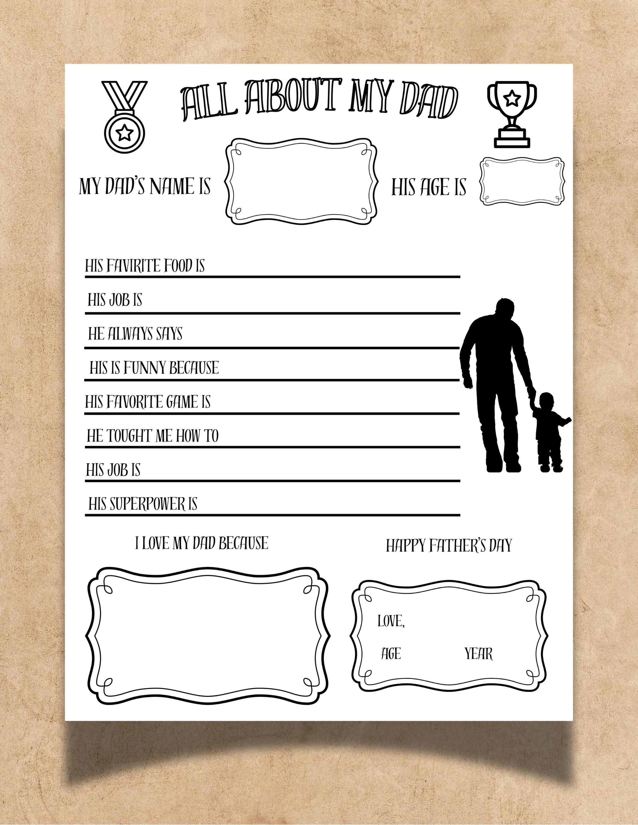 Father's Day Gift, Interview All About Dad, Printable Fill In, Dad ...