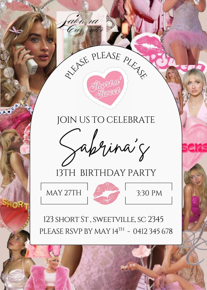 Sabrina Carpenter Party Invitation - Editable Canva Template ...