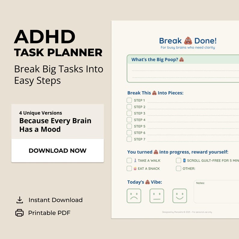 ADHD Task Planner: Mood Tracker & Rewards (digital Download) - Etsy