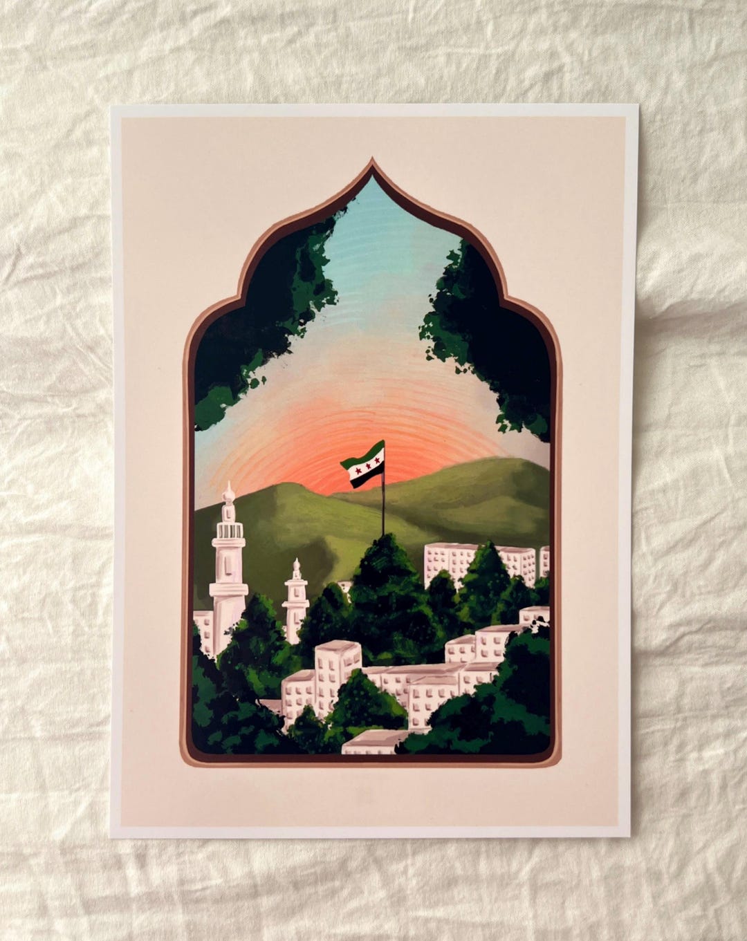 Syrian Freedom Flag Art Print || Sunset Cityscape (5x7 Semi-gloss) - Etsy