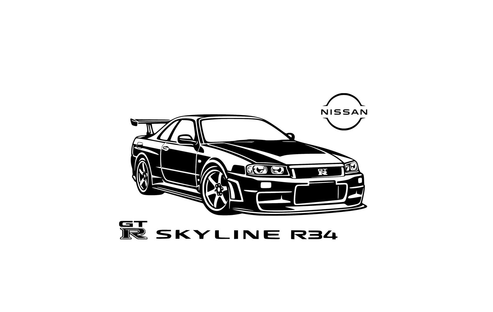 Nissan Skyline R34 GT-R Vector Art SVG | JDM Car Decal Cut File for ...