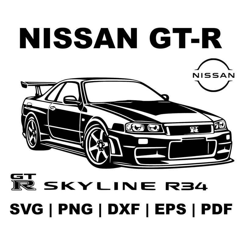 Nissan Skyline R34 GT-R Vector Art SVG | JDM Car Decal Cut File for ...