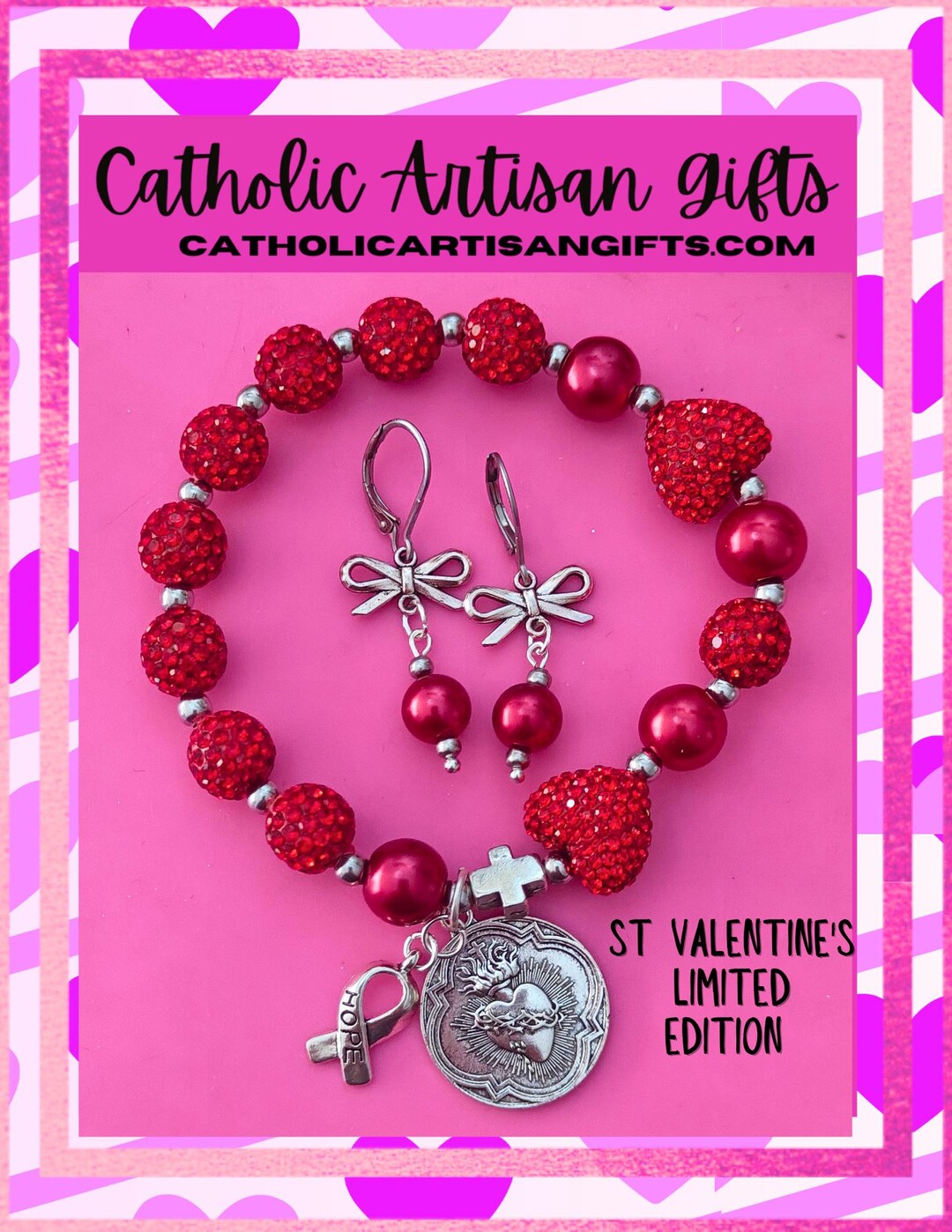 St Valentine's Day Sacred Heart of Jesus Rhinestone Sparkly Ruby Red ...
