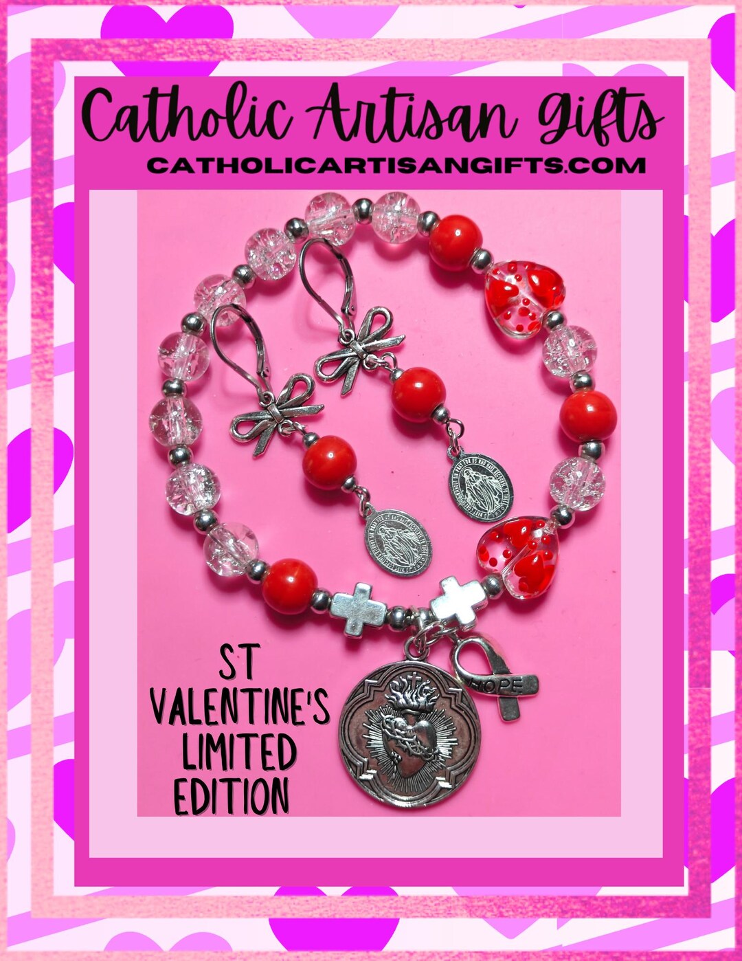 St Valentine's Day Sacred Heart of Jesus Shades of Soft Reds Stretch ...