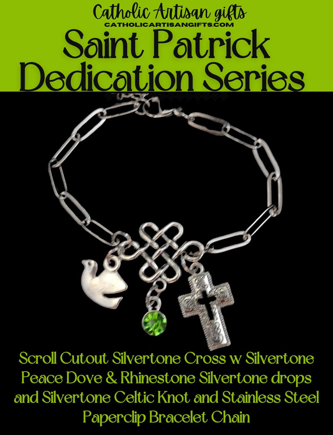 Saint Patrick Bracelet: Celtic Knot, Cross, Peace Dove Charms CATHOLIC ...