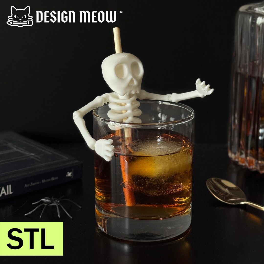 Skeleton Straw Holder With Moving Arms 3D Print Digital Download File ...