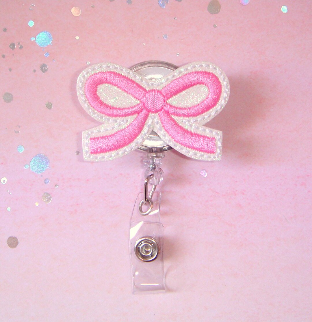 Coquette Pink Bow Badge Reel, Pink Badge Reel, Feltie Badge Reel, ID ...