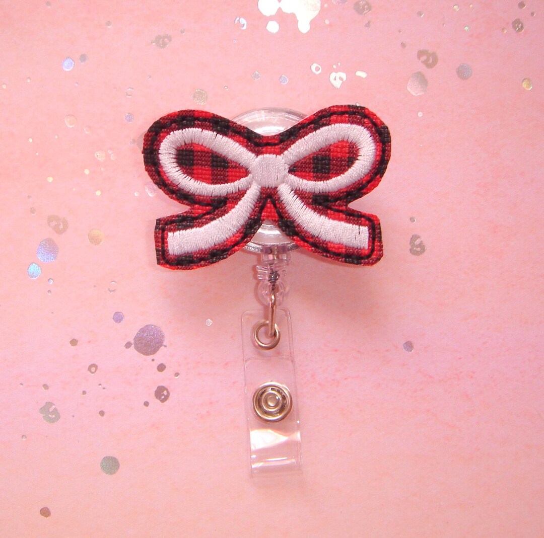 Plaid Bow Badge Reel, Christmas Badge Reel, Pastel Badge Reel, ID Badge ...