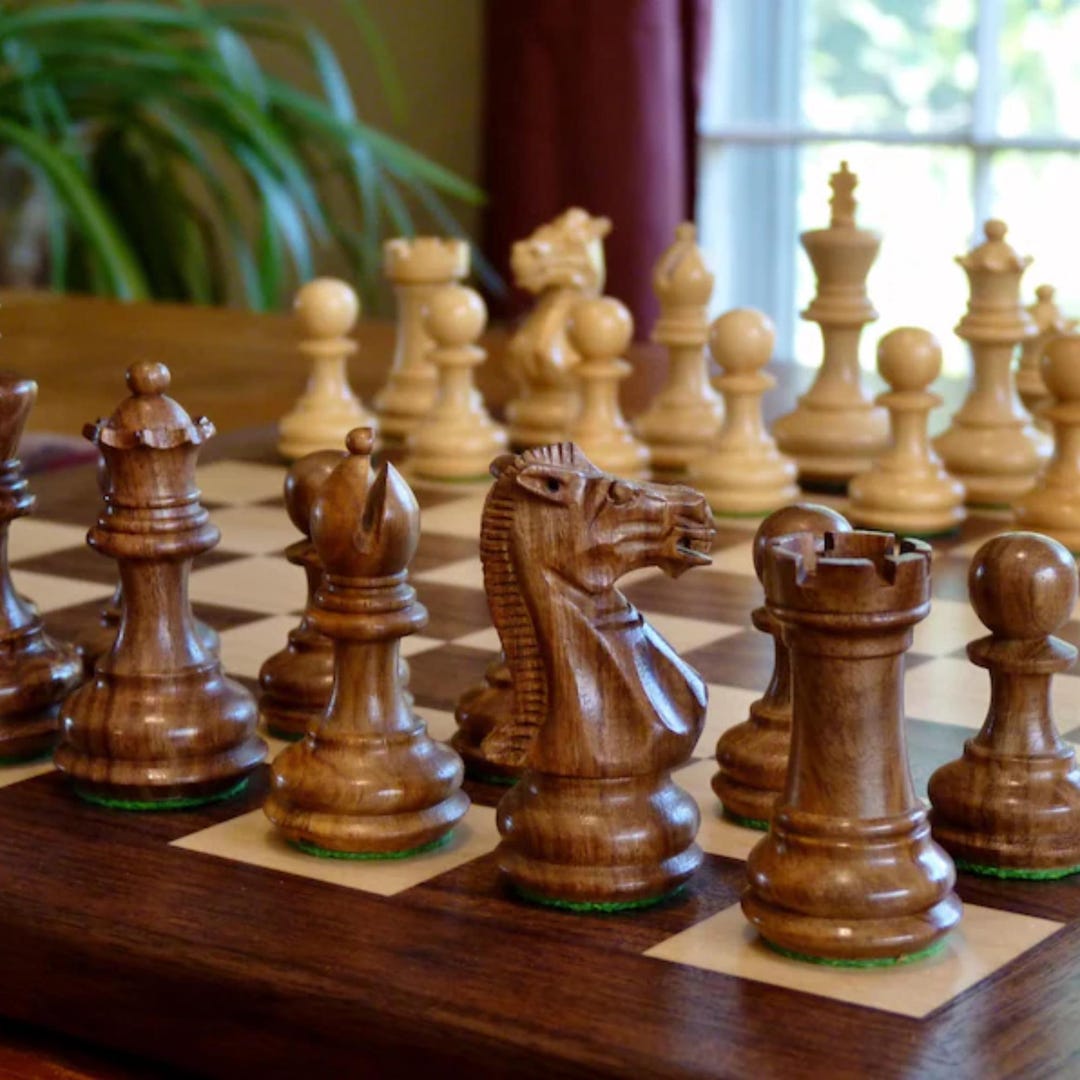 Walnut and Maple Chess Board With Choice of Wooden Pieces (3.25" King ...