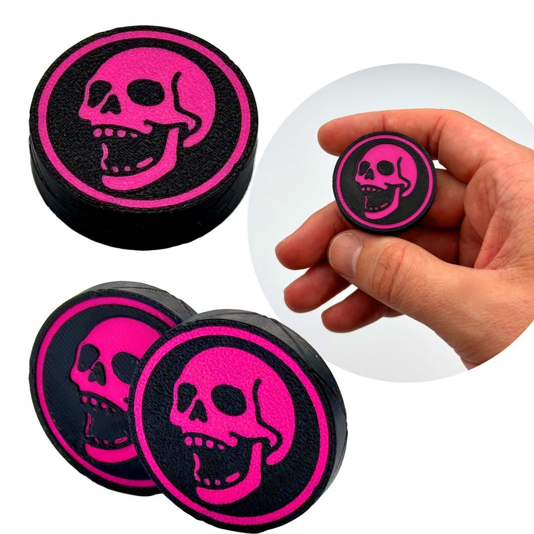 Skull Bounce Magnetic Fidget Coin – Neon Pink & Black EDC Slider | 3D ...