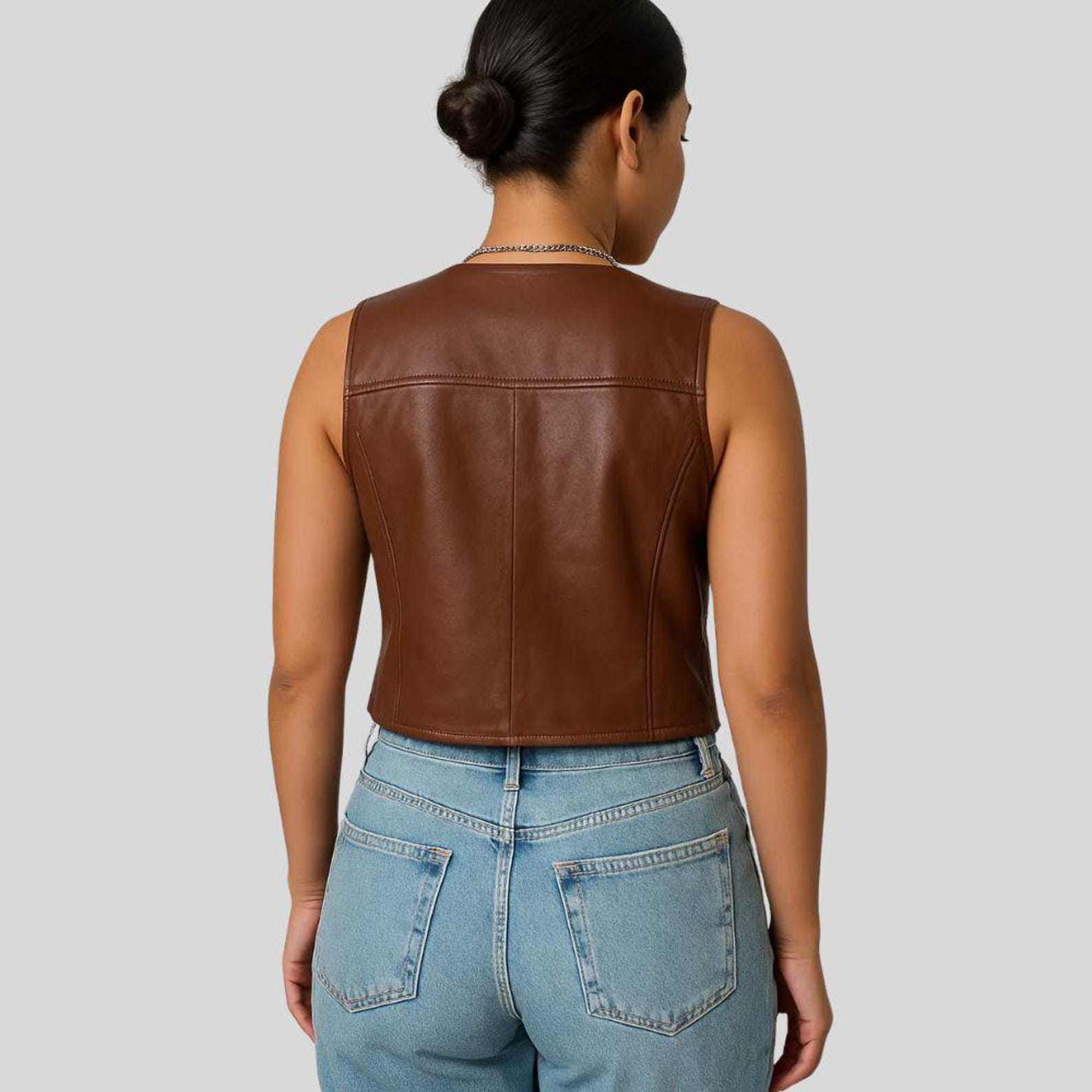 Cropped Brown Leather Vest for Women – Sheepskin Western Waistcoat ...