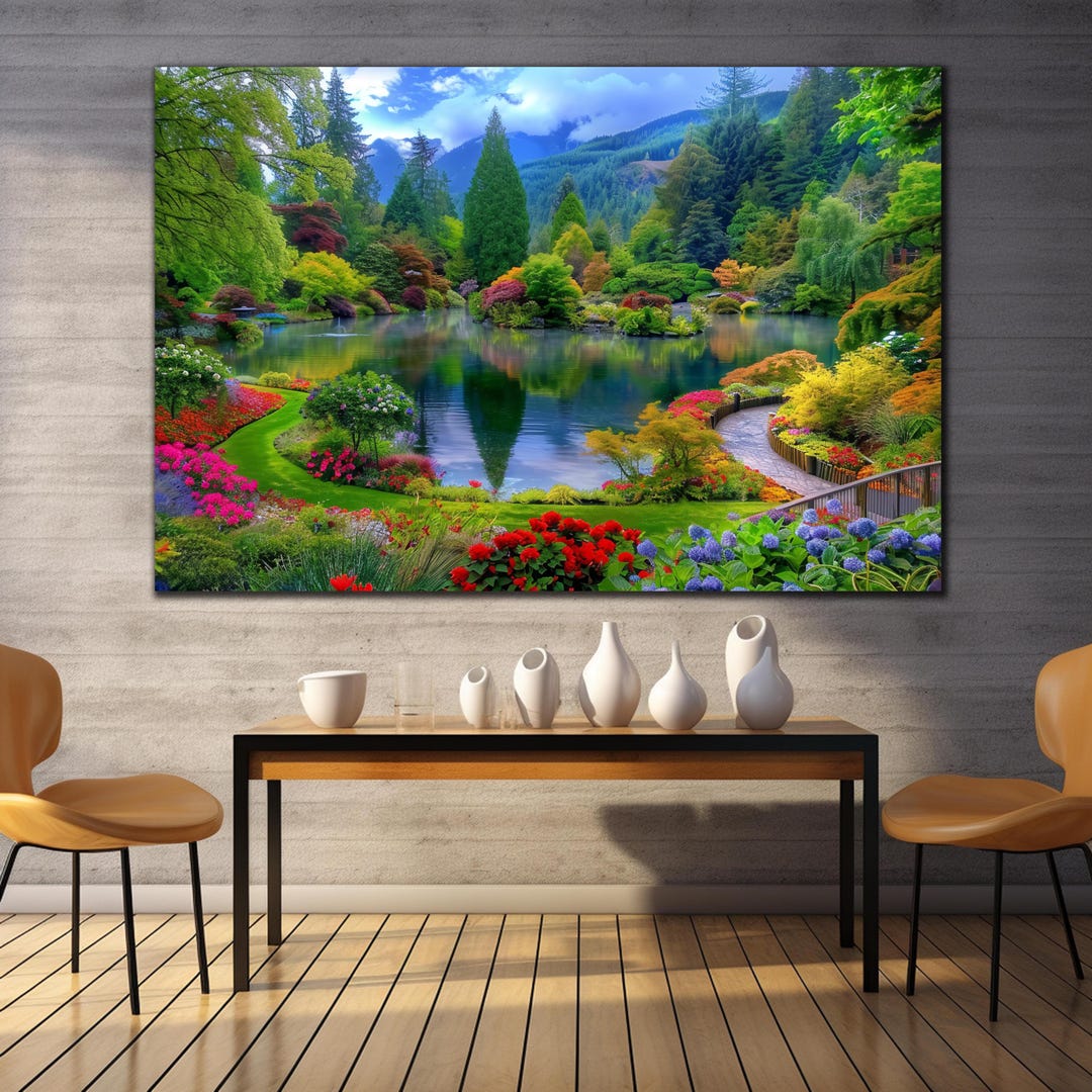 Nature Landscape Tempered Glass Wall Art, Colorful Garden, Lake ...