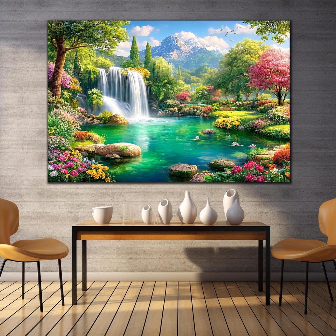Waterfall Wall Art-tempered Glass Printing-large Wall Art-landscape ...