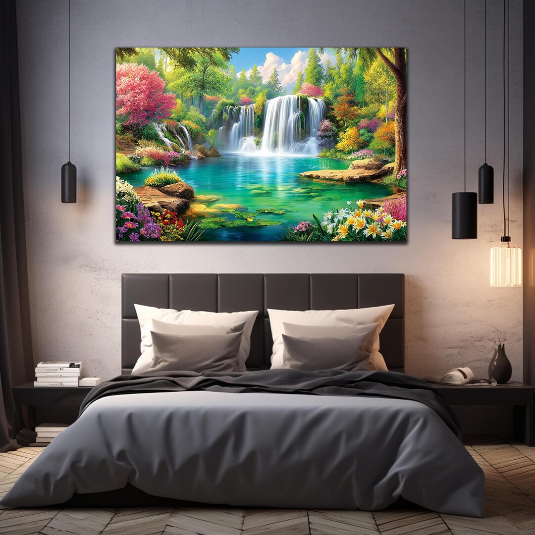 Waterfall Wall Art-tempered Glass Printing-large Wall Art-landscape ...