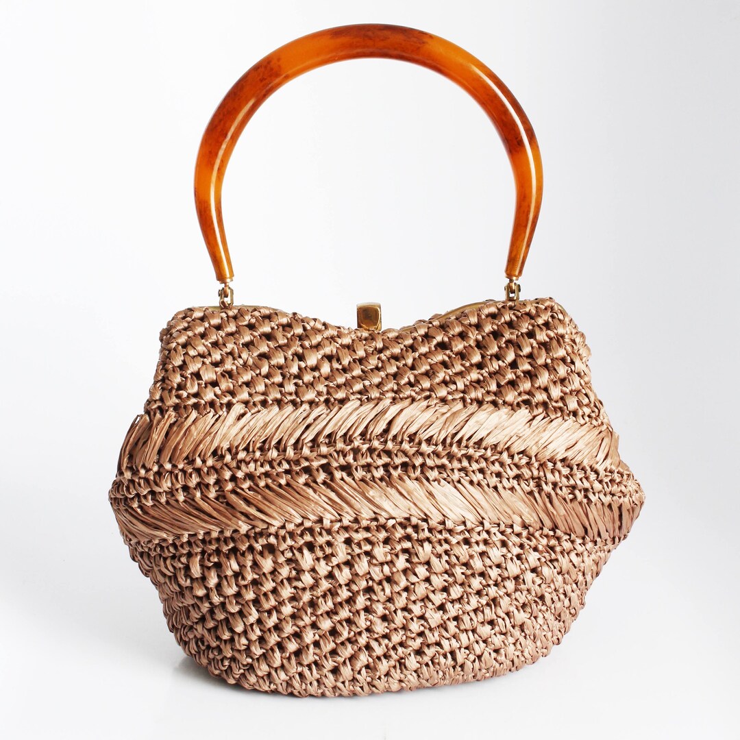 Morris Moskowitz Raffia Tote Bag Resin Handle & Coin Purse Rare Vintage ...