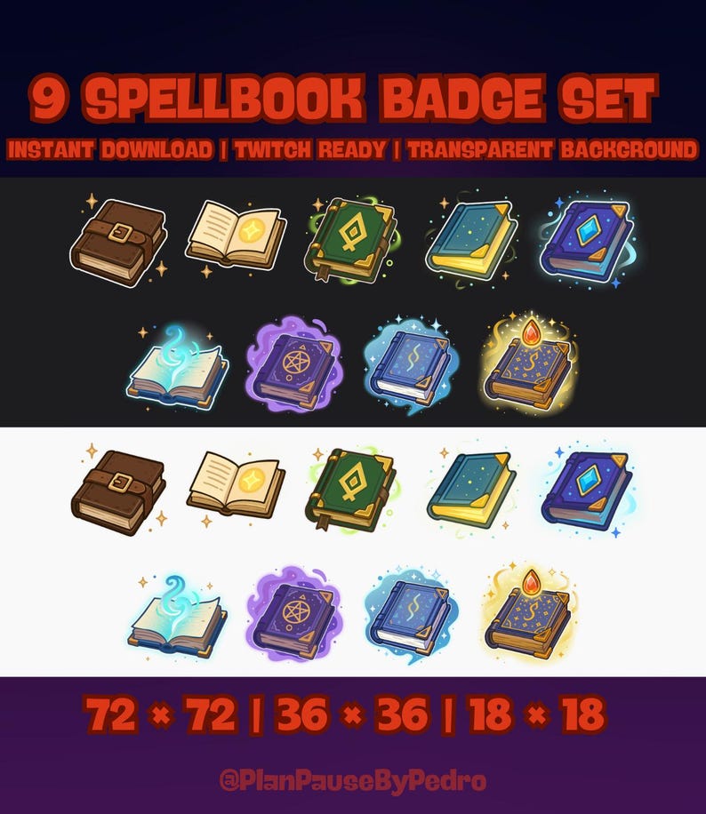 Magical Spellbook Twitch Badges: Fantasy Streamer Sub Badges (digital ...