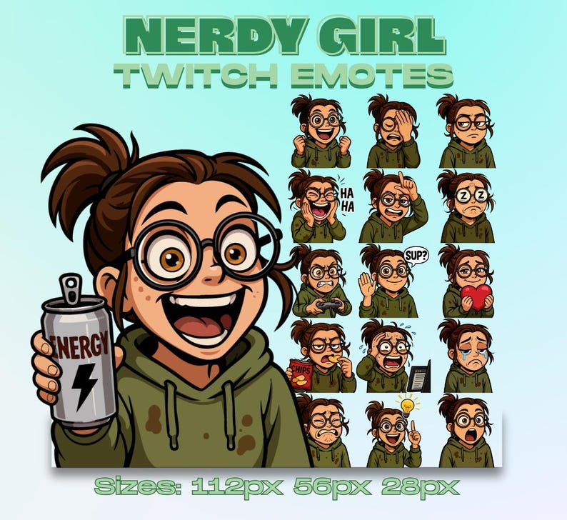 Nerdy Girl Twitch Emotes | Gamer PNG Pack (digital Download) - Etsy