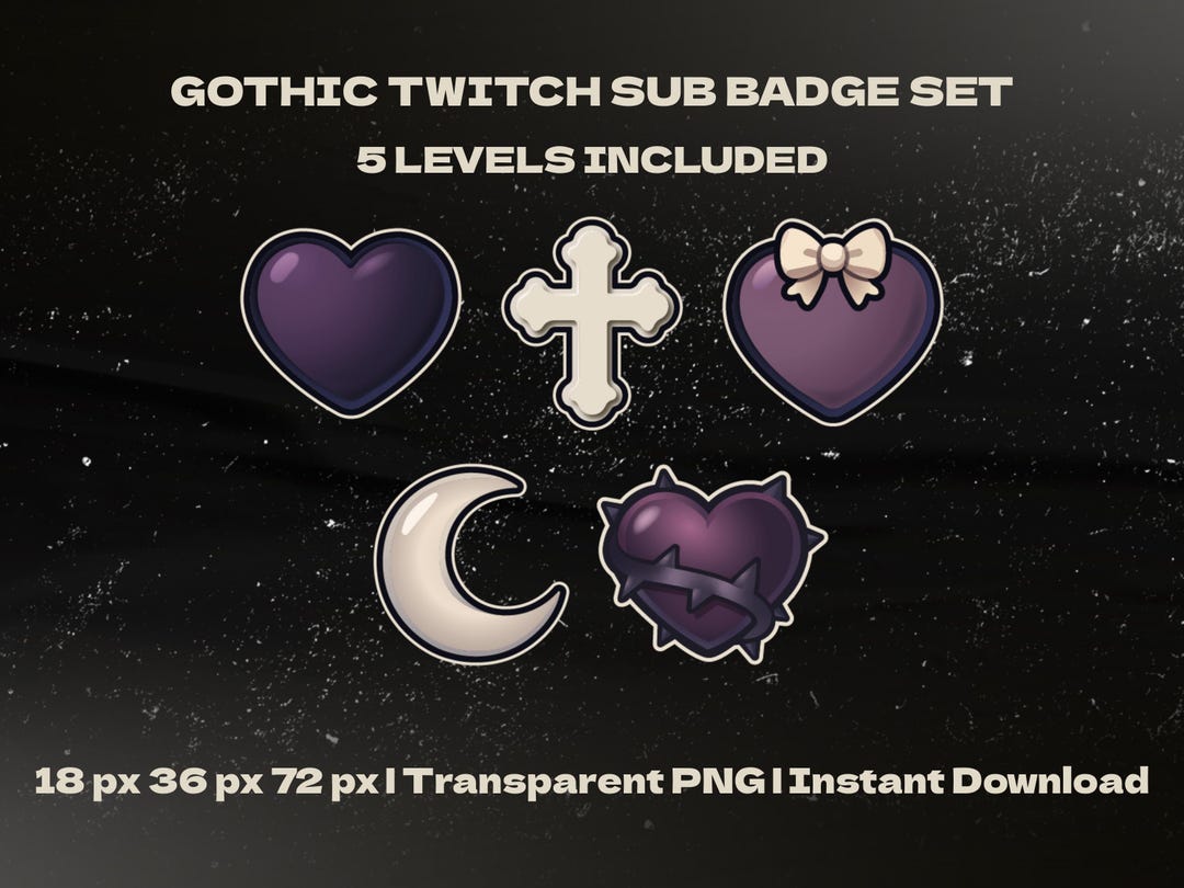 Gothic Twitch Sub Badges Set – 5 Levels | Dark Purple Heart Aesthetics ...