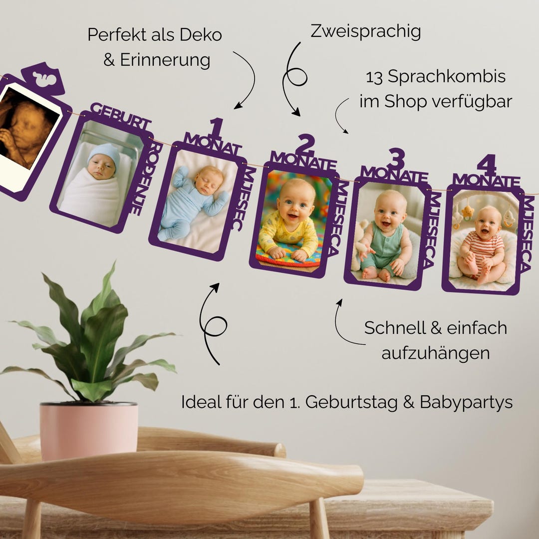 German + Croatian | 1st Birthday Photo Garland | Bilingual Baby Shower ...