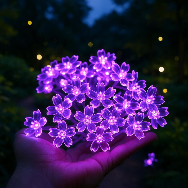 LED Flower String Lights Outdoor 5m Solar or Battery Powered Fairy ...