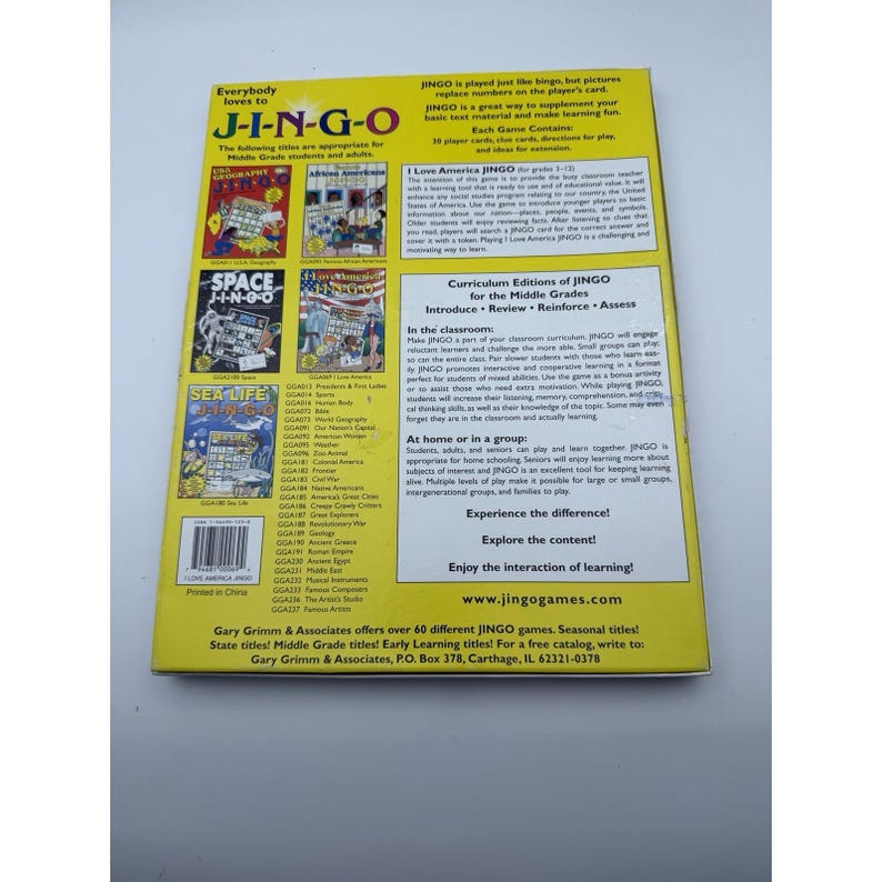 Jingo I Love America Bingo Game Classroom Education History School Fun ...