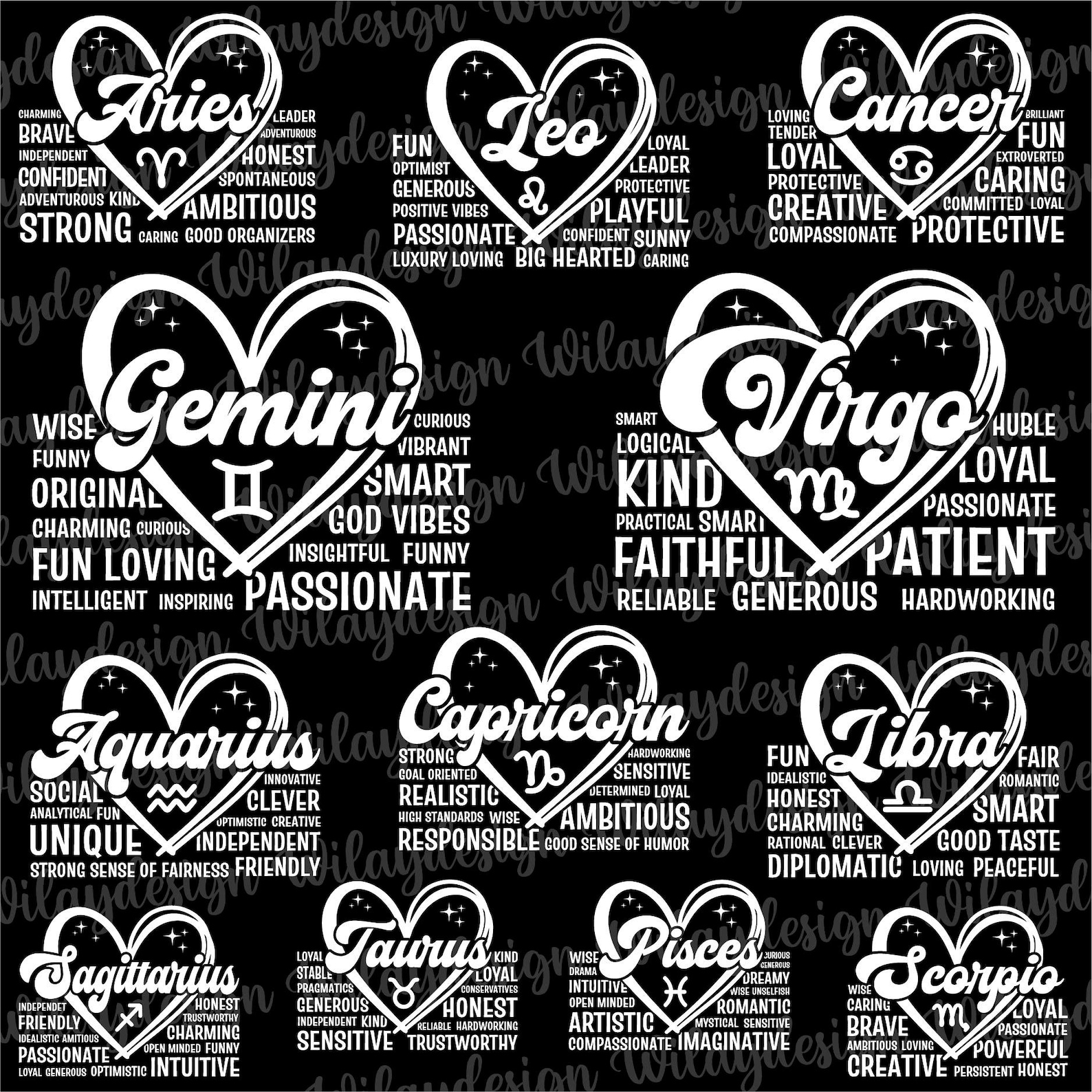 Bundle Zodiac Signs Svg Png, Zodiac Heart Svg, Horoscope Svg, Astrology ...