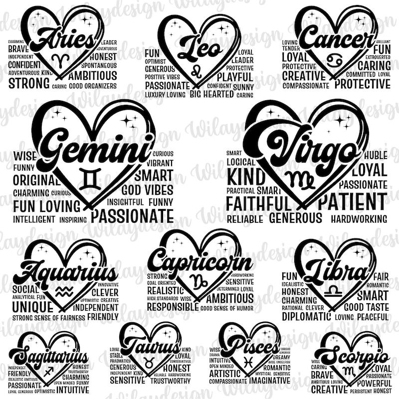 Heart Design With Zodiac - Etsy