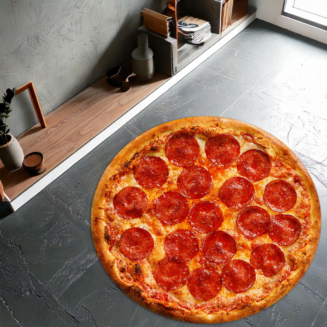 Realistic Pepperoni Pizza Rug – Fun Round Floor Carpet for Kids Rooms ...