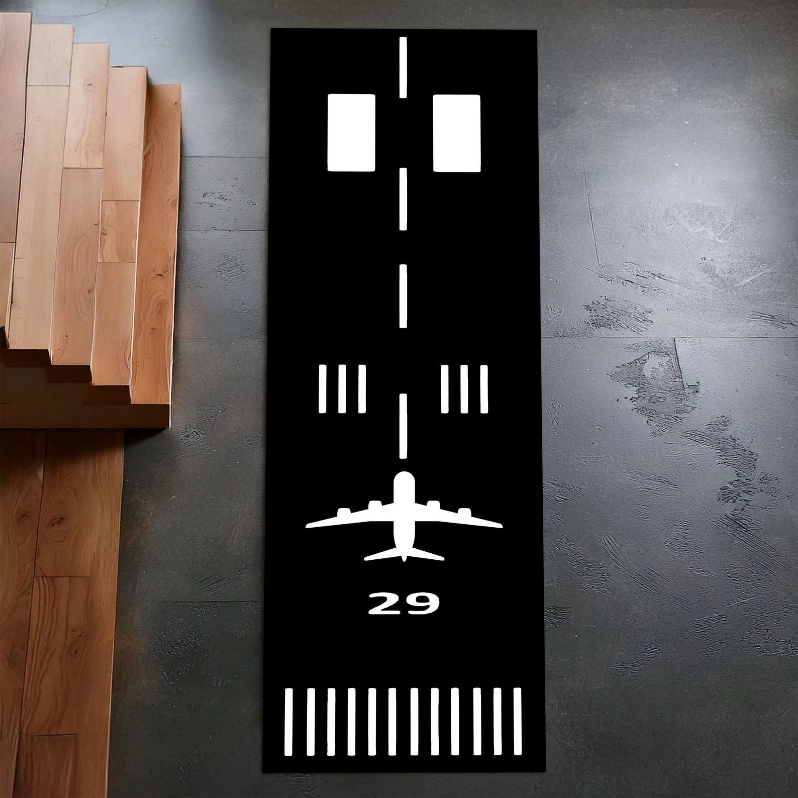 Black Runway Airplane Rug, Aviation Themed Long Carpet for Kids Room ...
