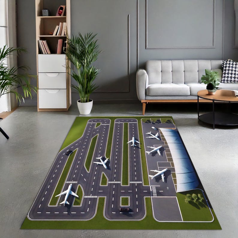 Airplane Airport Terminal Rug, Realistic Runway Play Mat, Aviation ...