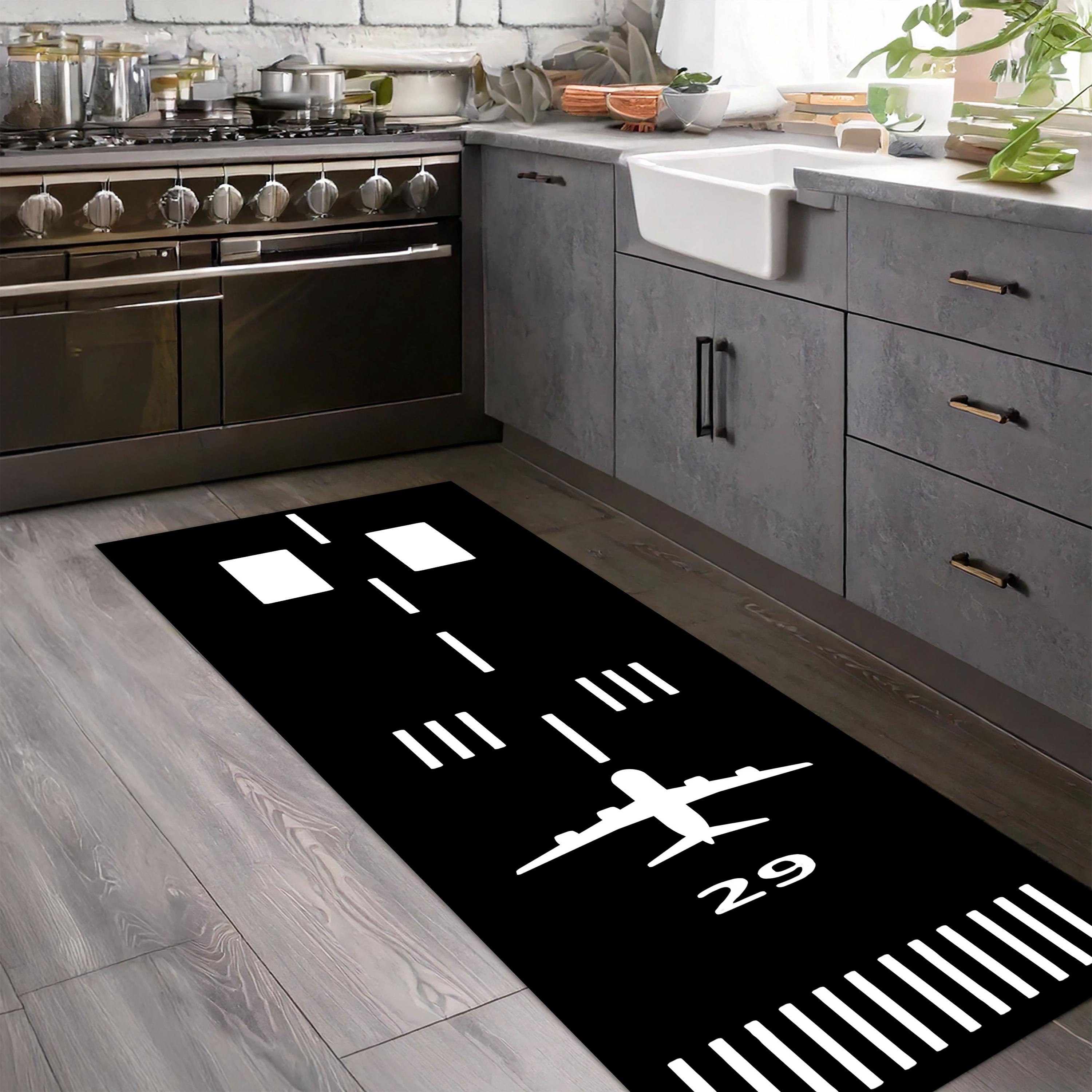 Black Runway Airplane Rug, Aviation Themed Long Carpet for Kids Room ...