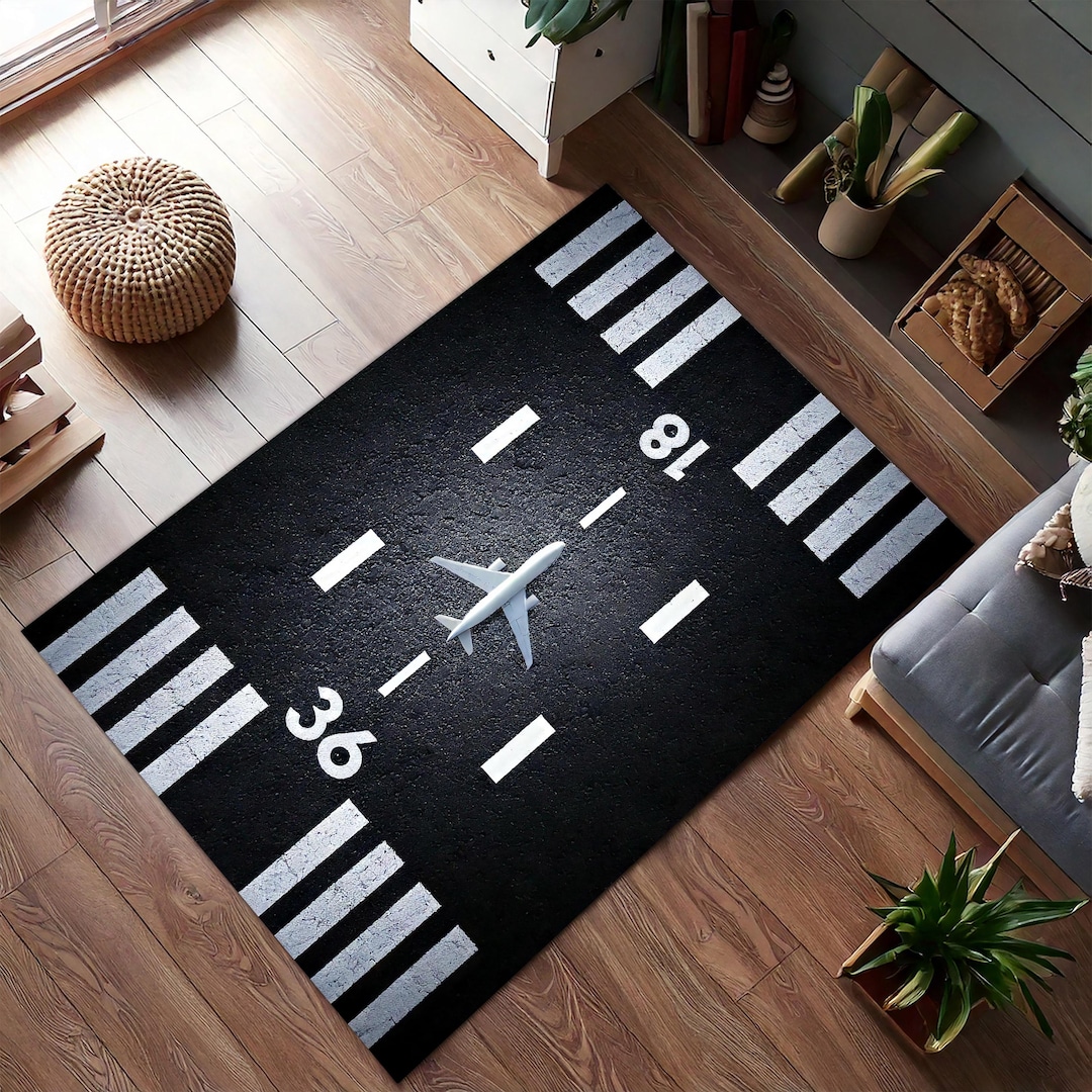 Runway Airplane Rug, Realistic Airport Landing Strip Carpet, Aviation ...